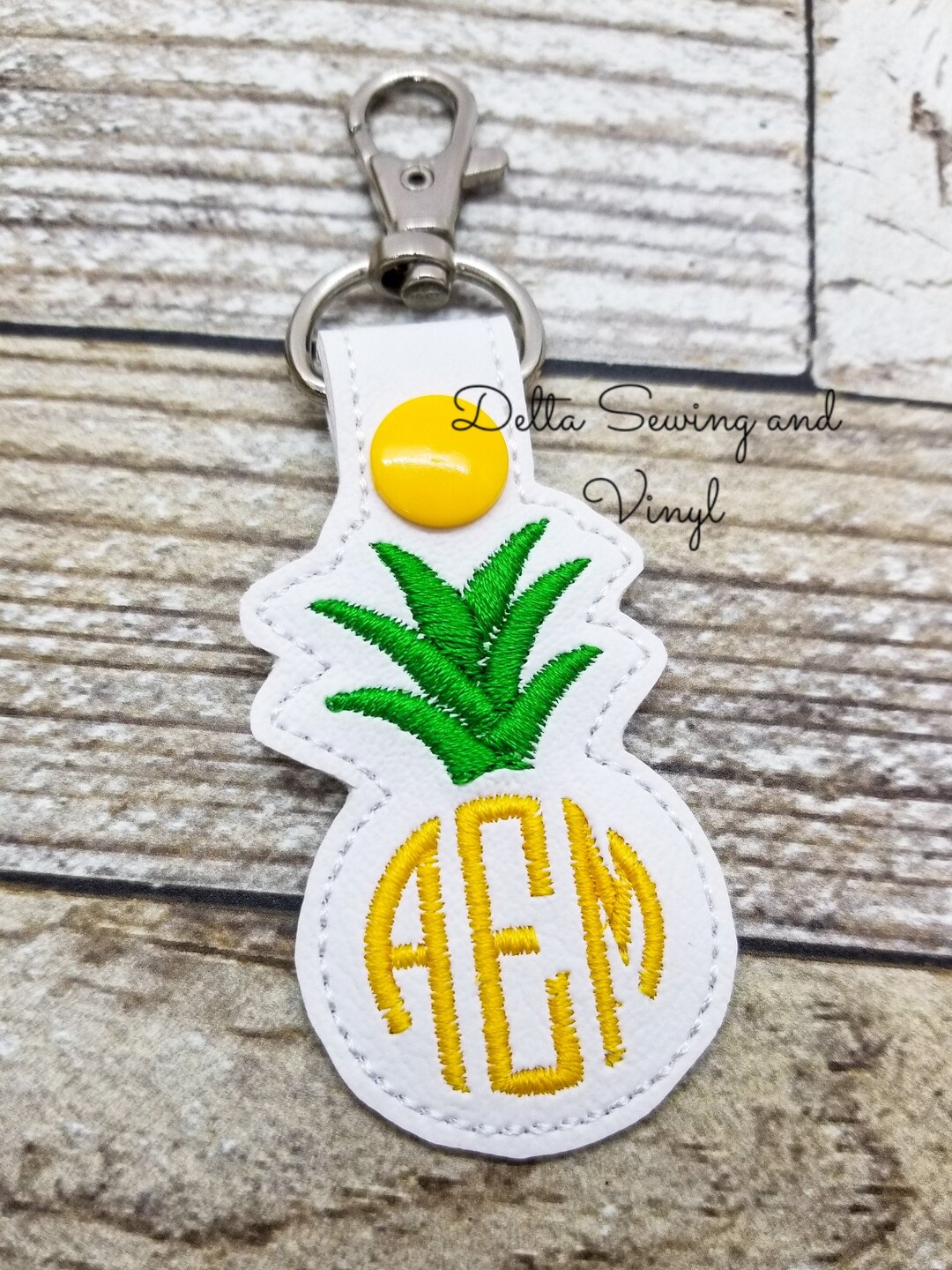 Pineapple Monogram Keychain, Pineapple Key Fob, Monogram Snap Tab ...