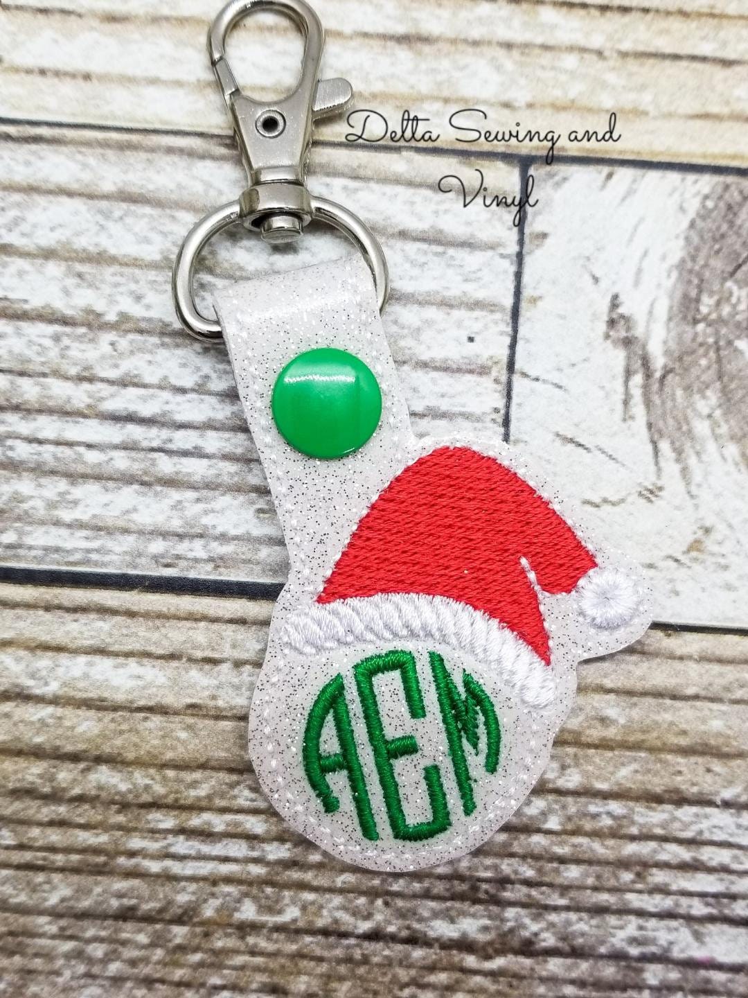 Christmas Monogram Keychain, Santa Hat Monogram Key Fob, Monogram Snap ...