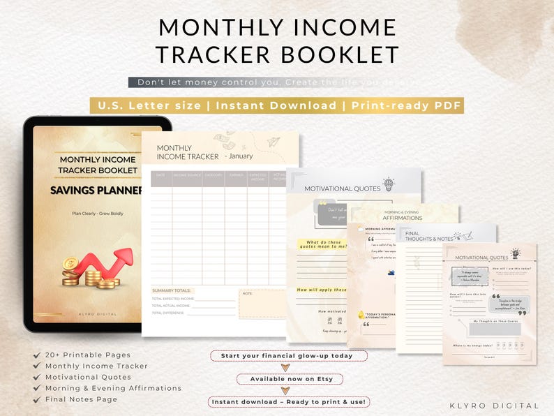 Monthly Income Tracker - Printable Budget Planner PDF | Income Log ...