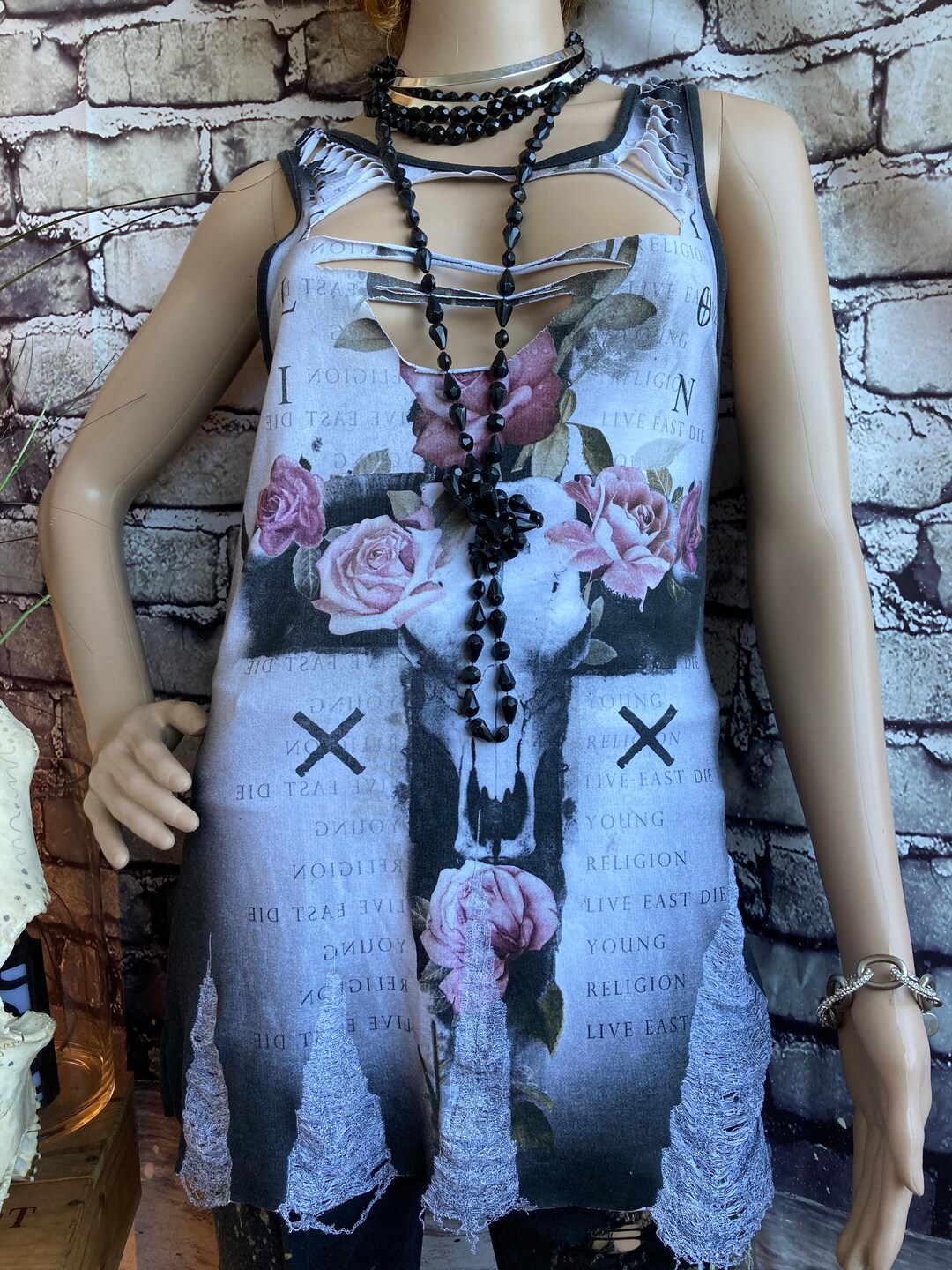 Skull& Rose Upcycled Tank Top - Etsy