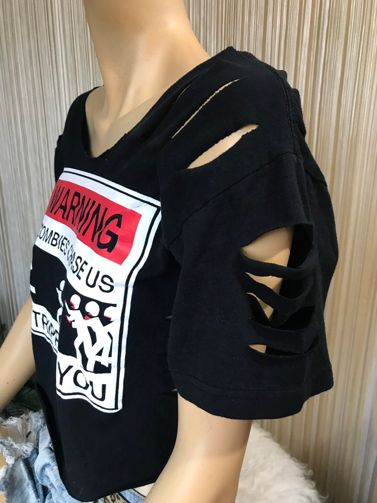 Shredded Cropped Zombie T-shirt - Etsy