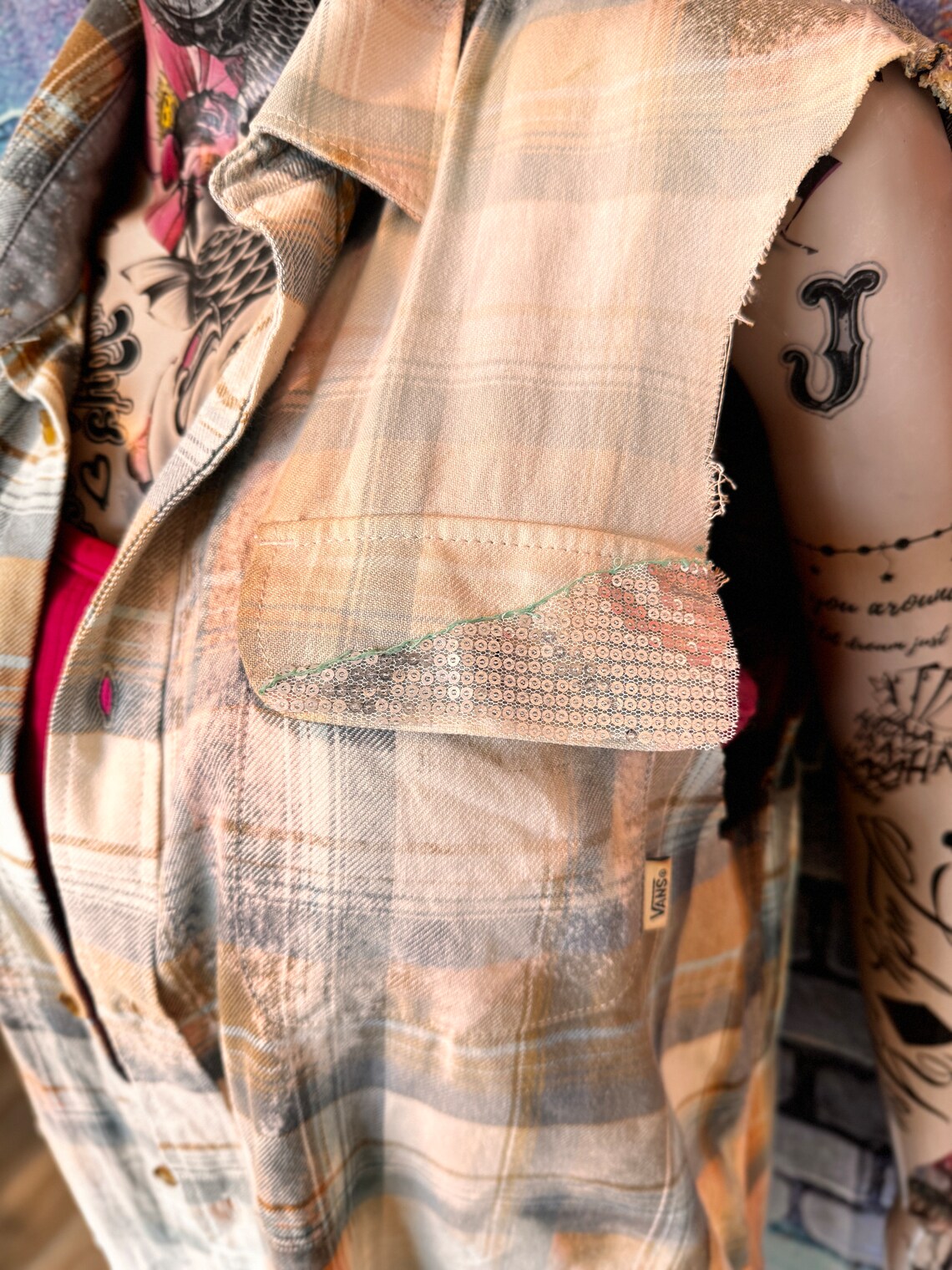 Painted Vest Flannel With Back Patch Size Large - Etsy