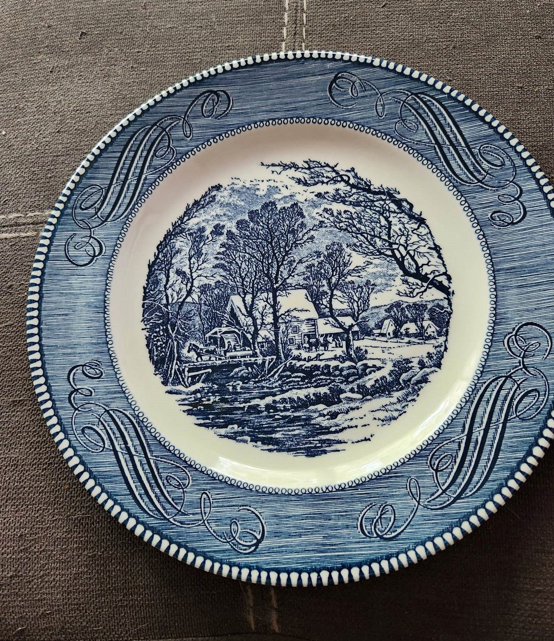 Vintage 1950s Royal China Currier & Ives Blue "the Old Grist Mill" 10 ...