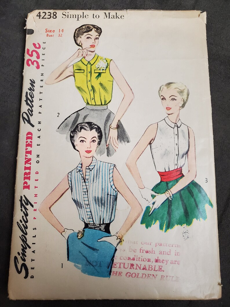 1953 Vintage Simplicity 4238 Sewing Pattern, Size 14 Blouses, Uncut - Etsy