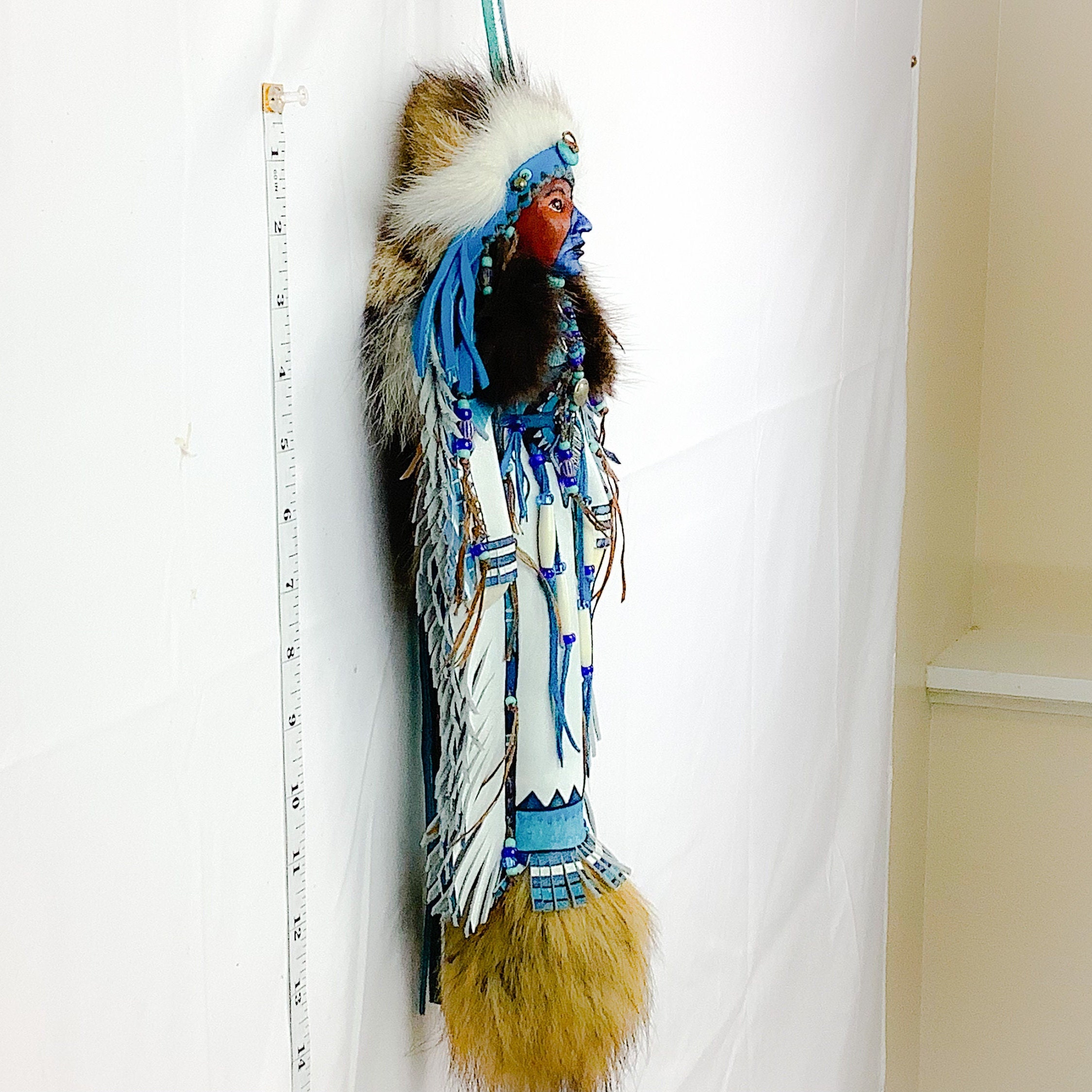 Native American Hanging Doll, Hand Painted Buckskin Dress, Buffalo ...