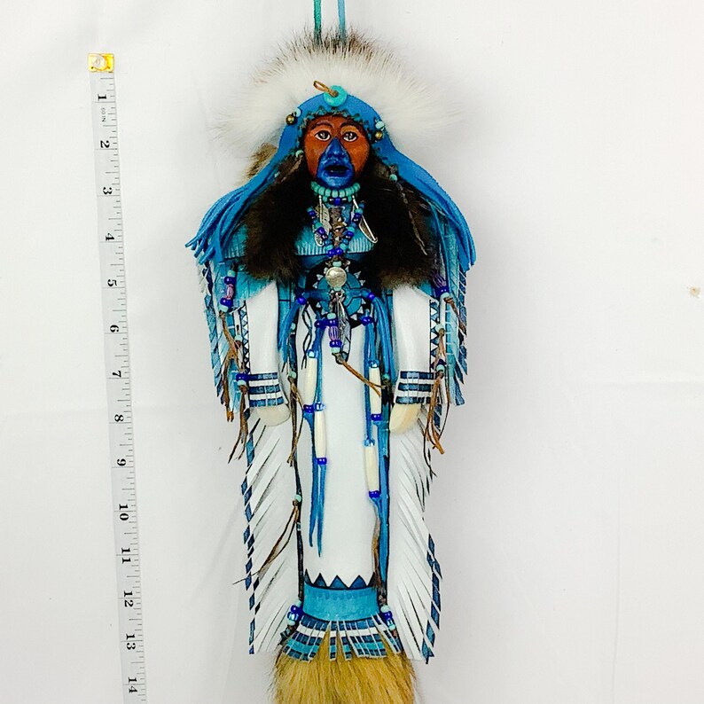 Native American Hanging Doll, Hand Painted Buckskin Dress, Buffalo ...