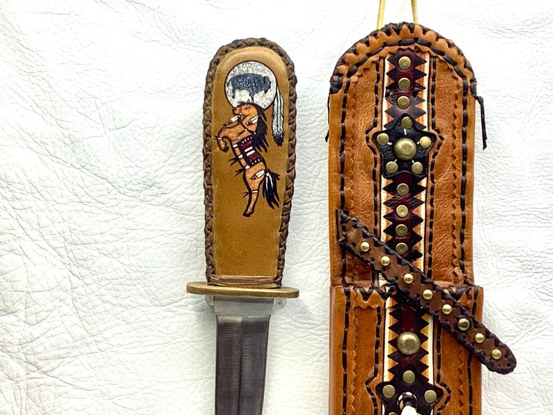 Custom Dagger Horse Knife, Hand Made Bison Leather Sheath, Native ...