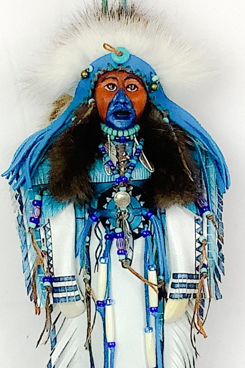 Native American Hanging Doll, Hand Painted Buckskin Dress, Buffalo ...