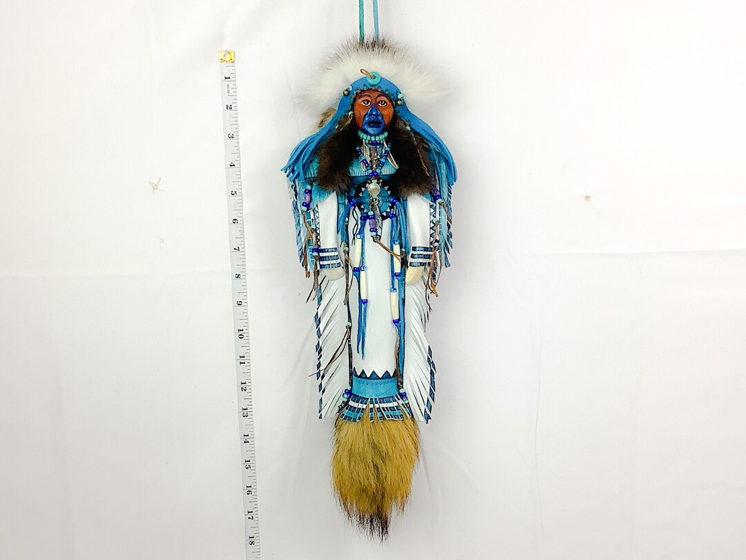 Native American Hanging Doll, Hand Painted Buckskin Dress, Buffalo ...