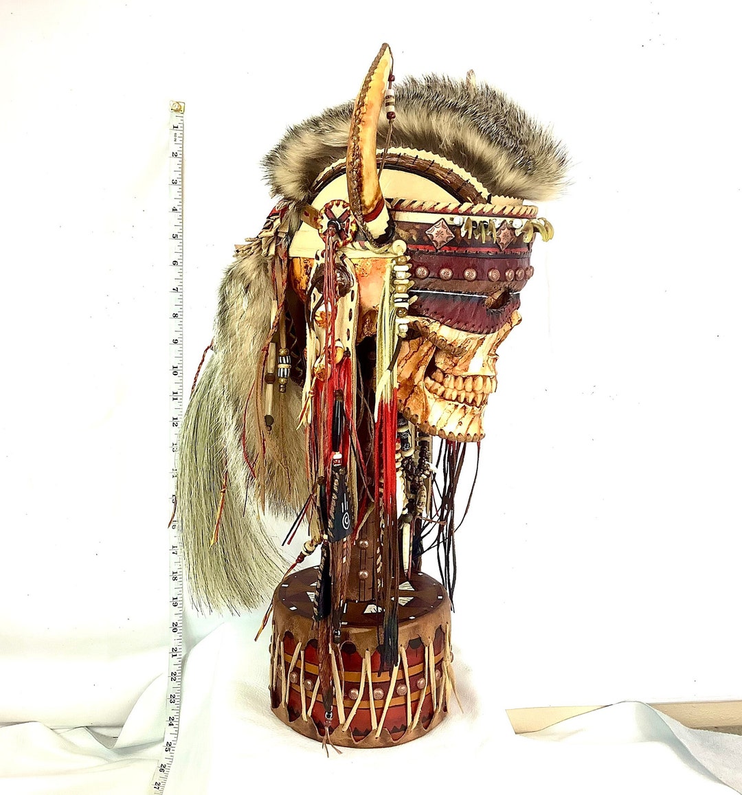 Native American Buffalo Warrior, Life Size Human Skull, Drum Base ...