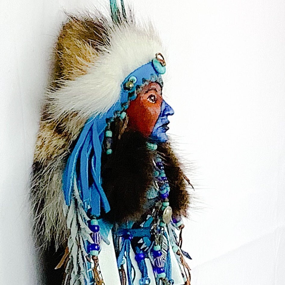 Native American Hanging Doll, Hand Painted Buckskin Dress, Buffalo ...