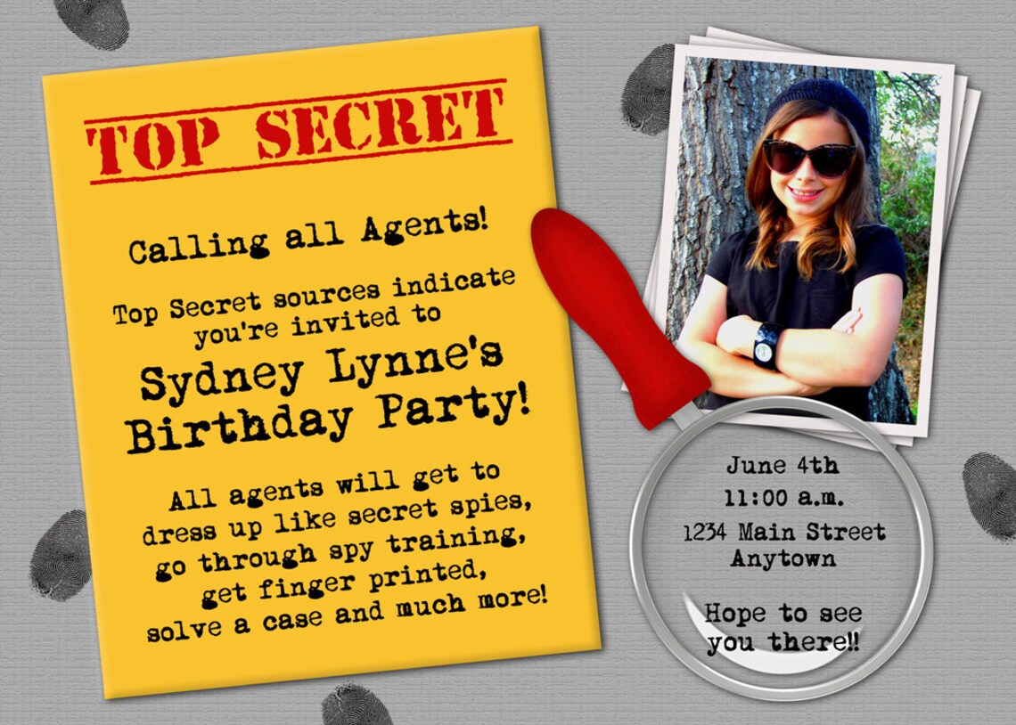 Secret Agent Printable Birthday Party Invitation -- Spy Party -- Top ...