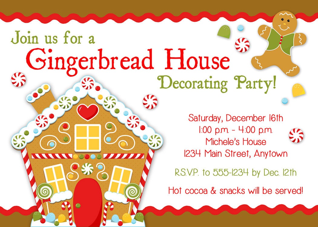 Gingerbread House Decorating Party Invitation Gingerbread Christmas ...