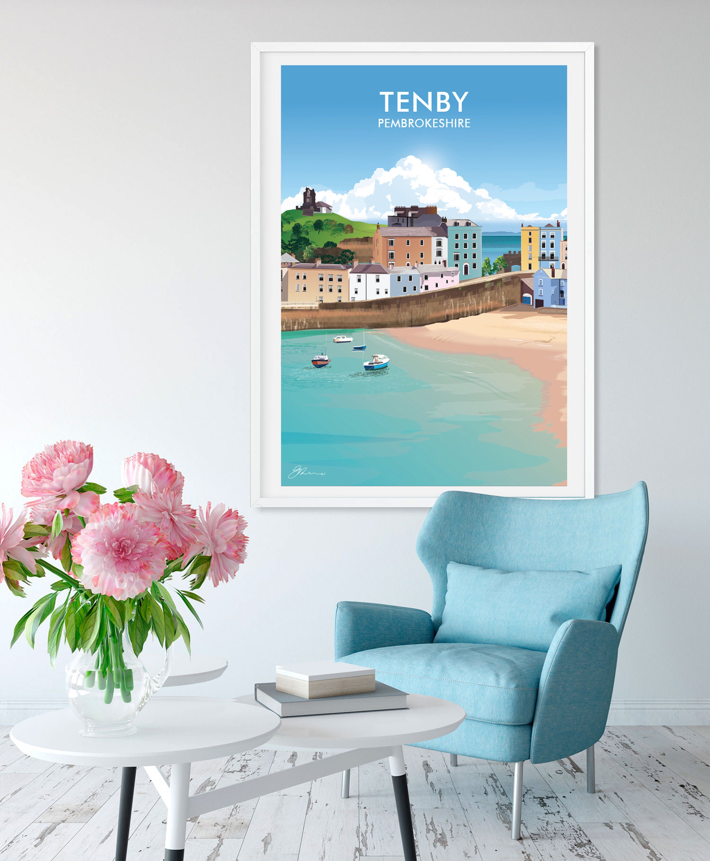 Tenby harbour art print Tenby landscape painting | Etsy