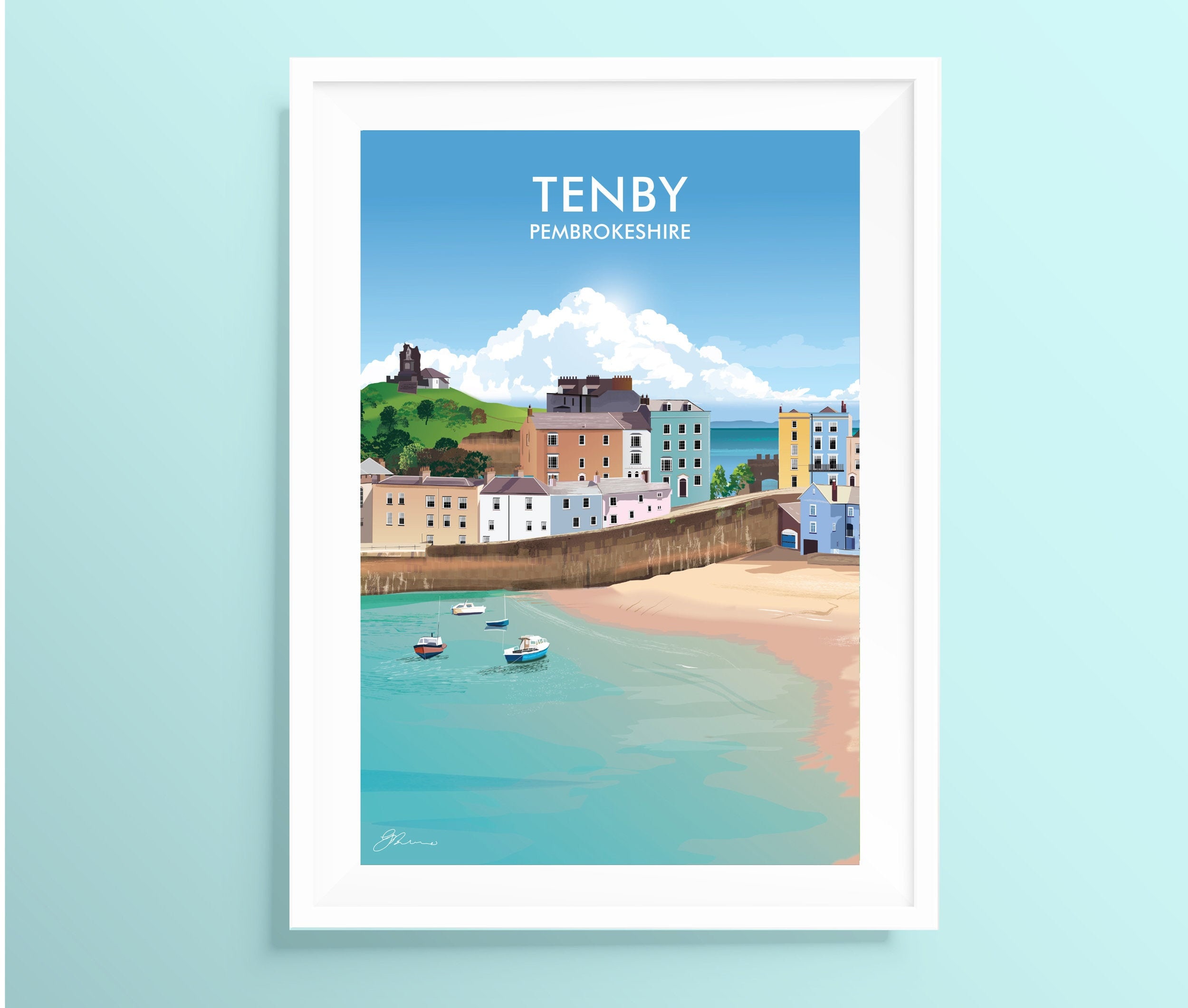 Tenby harbour art print Tenby landscape painting | Etsy