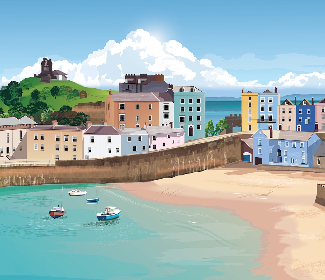 Tenby Harbour Art Print Tenby Landscape Painting - Etsy New Zealand