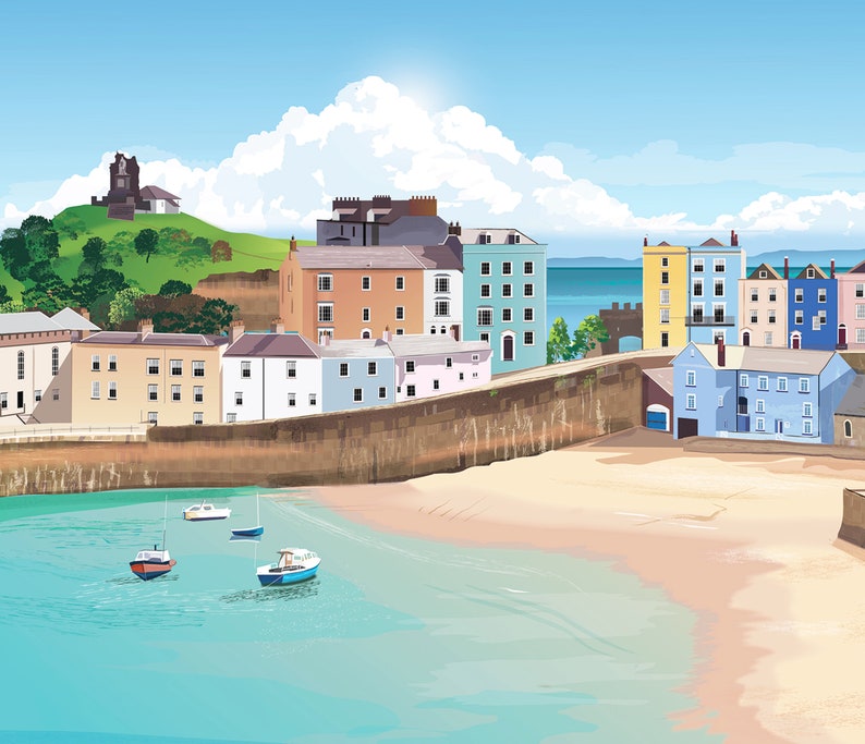 Tenby Wales Art Print Tenby Harbour Painting Tenby - Etsy UK