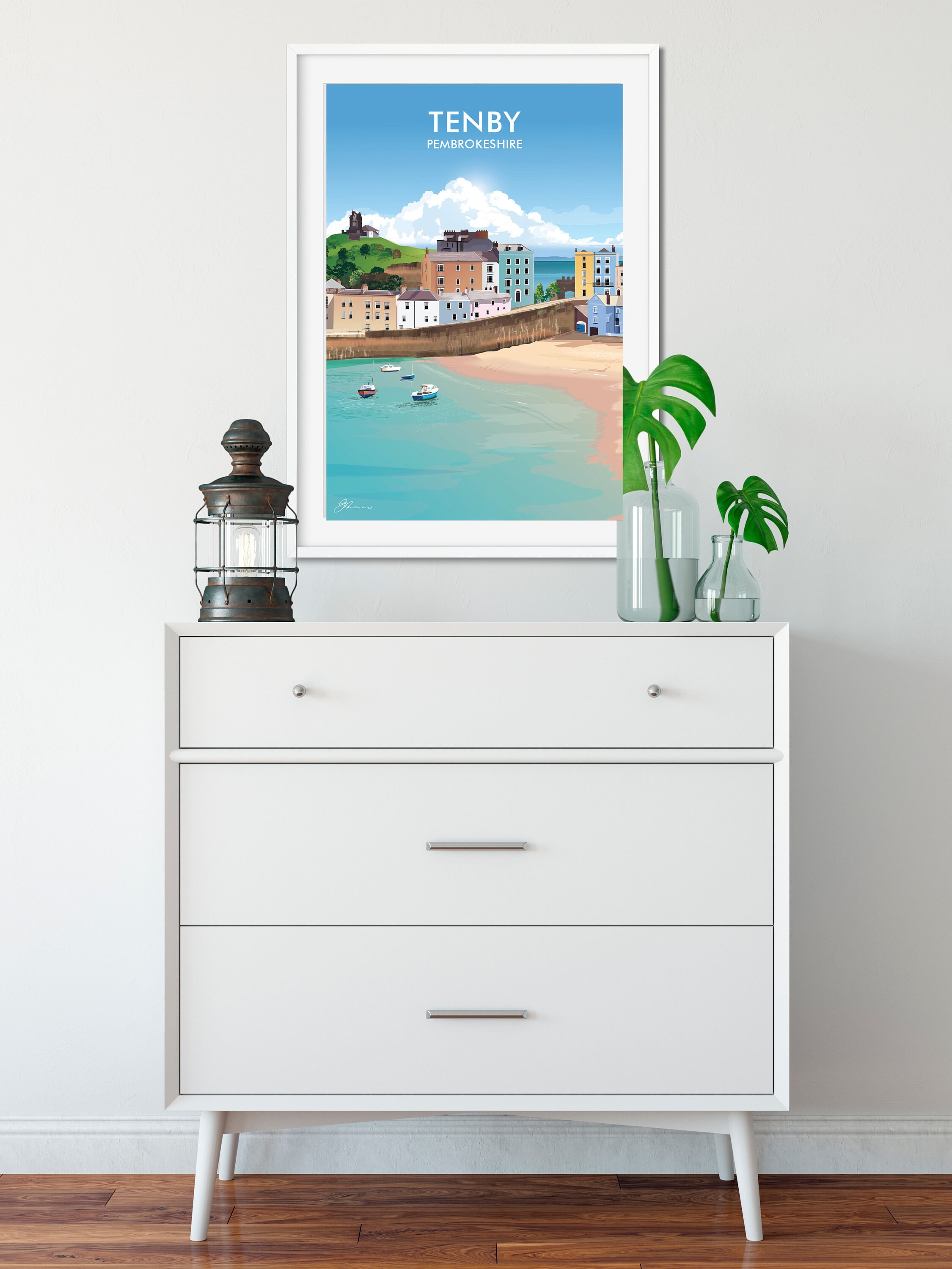 Tenby harbour art print Tenby landscape painting | Etsy