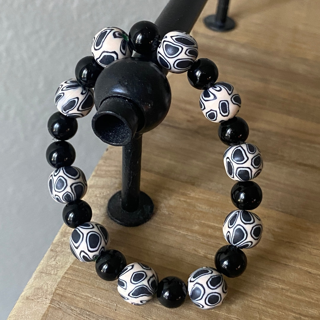 Modern Black and White Bracelet, a Stretchy Handmade Bracelet - Etsy