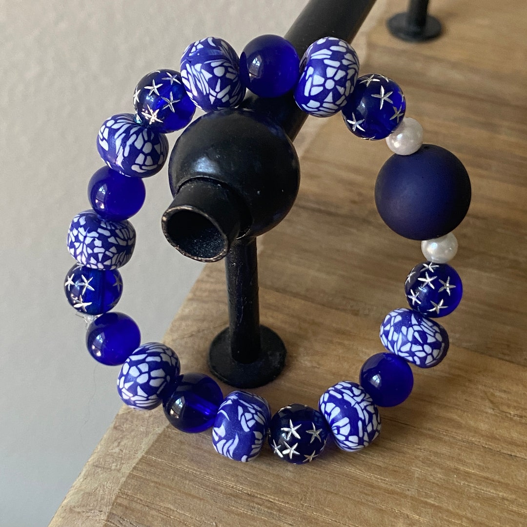 Delft Blue and White Bracelet, a Stretchy Handmade Bracelet - Etsy