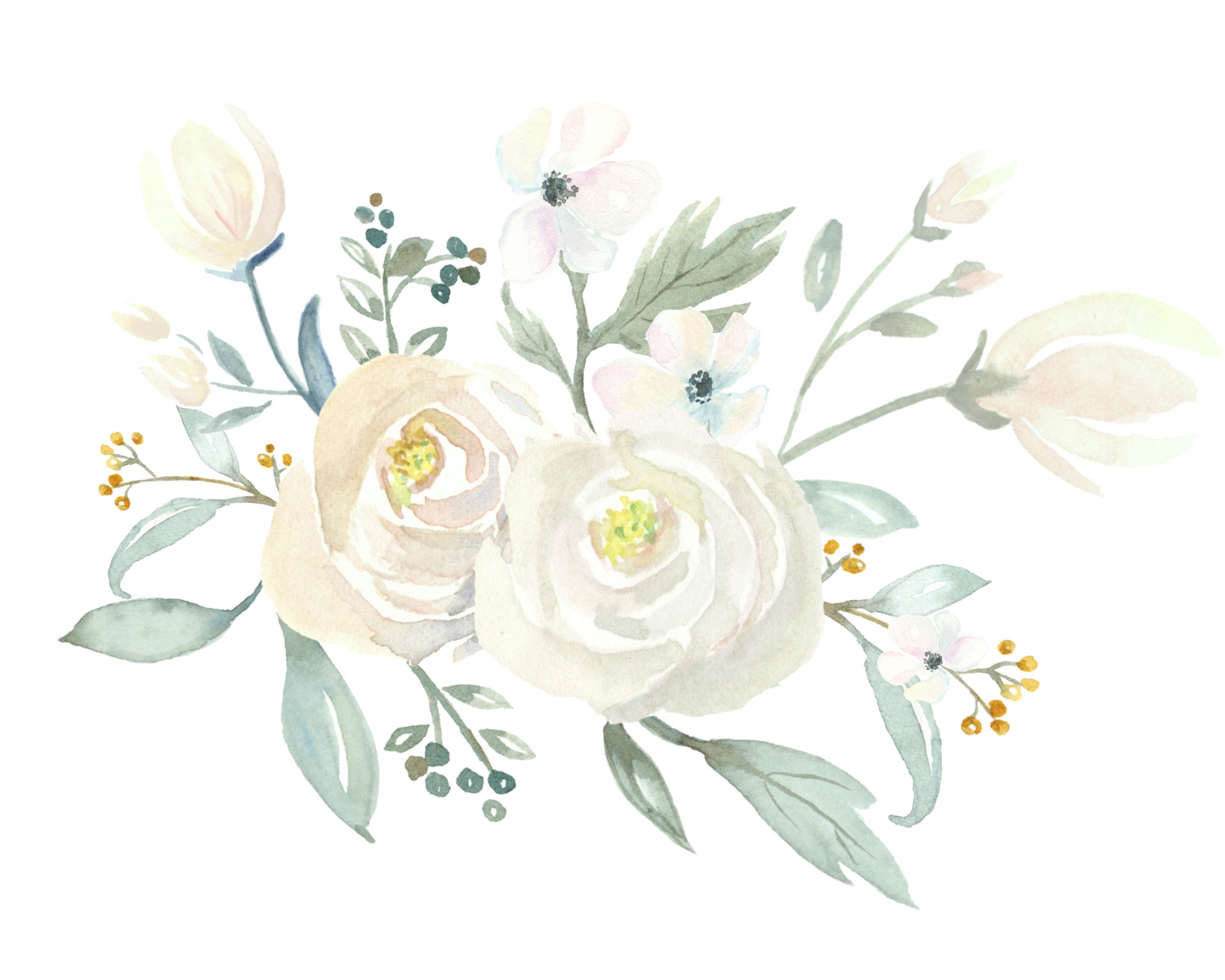 White Floral Watercolor Collection White Wedding Clip Art | Etsy