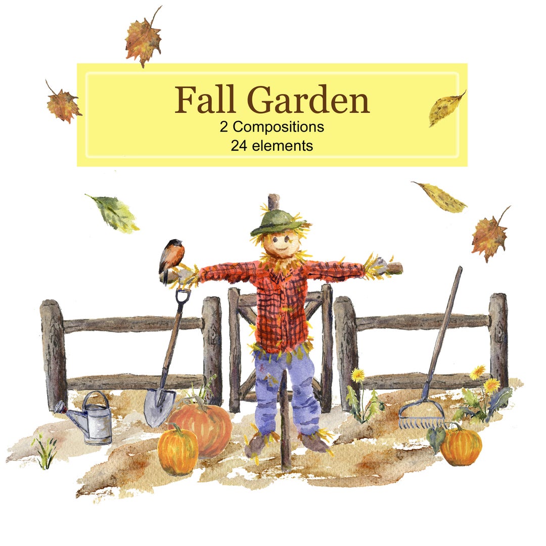 Fall Garden Themed Clipart Collection: Scarecrow, Pumpkins, Split Rail ...