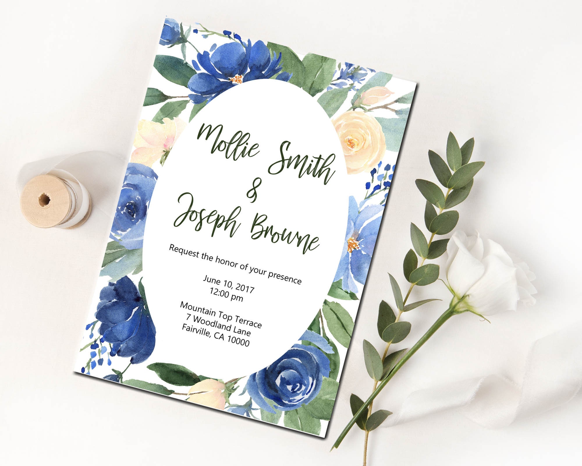 Blue Floral Frames, Gold Geometric Frames With Blue Flowers, Navy and ...