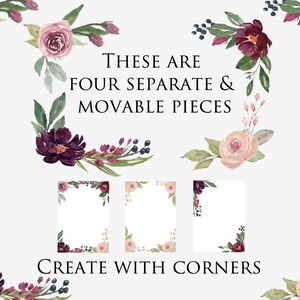 Watercolor Clip Art Floral Wreaths and Frames in Burgundy, Blush and ...