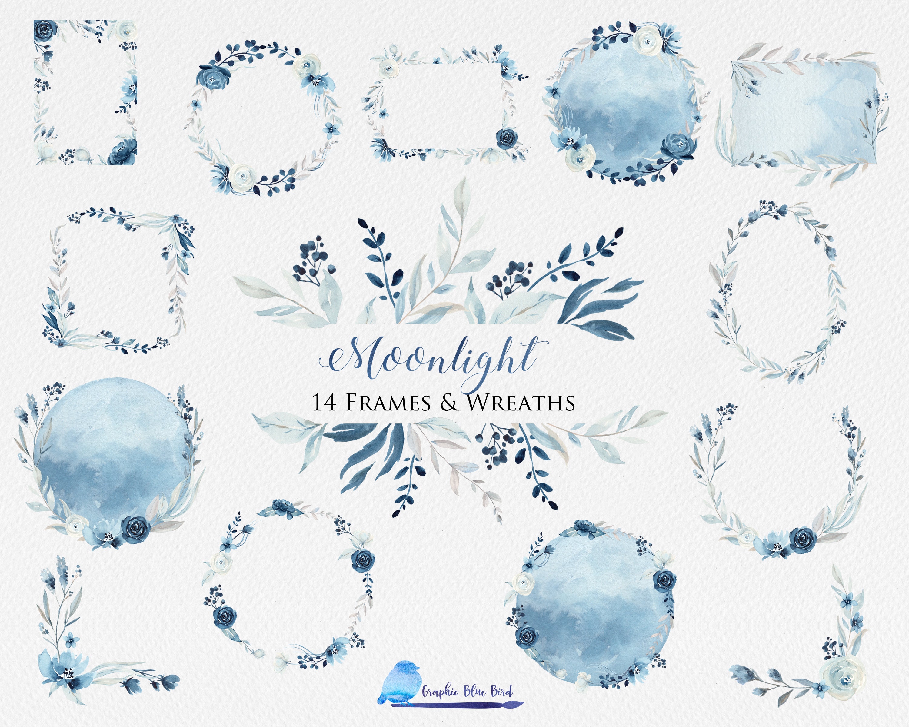 Blue and White Frames and Wreaths Navy Blue Floral Frames | Etsy