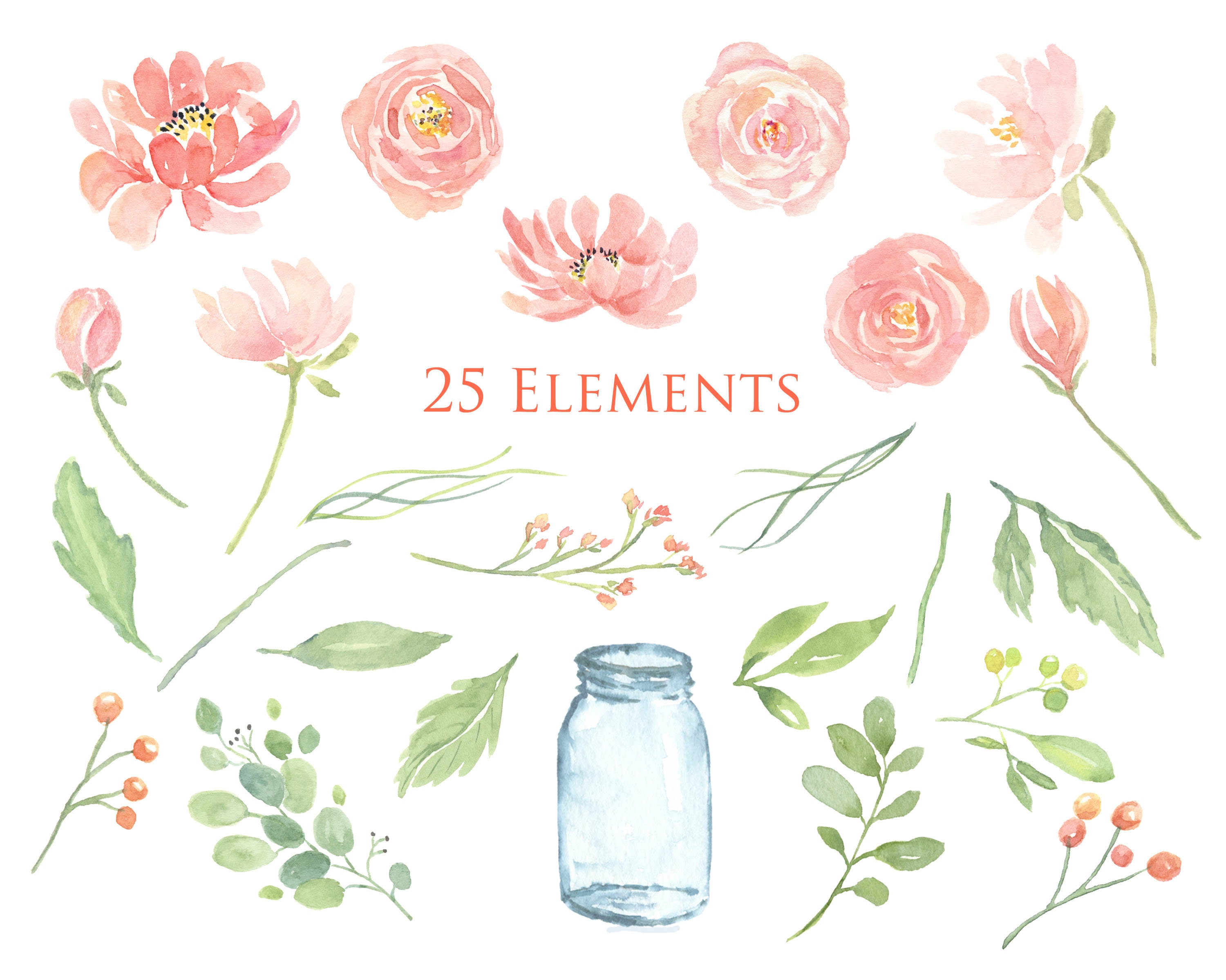 Fresh Watercolor Flowers in Pink Blush Set Comes With - Etsy