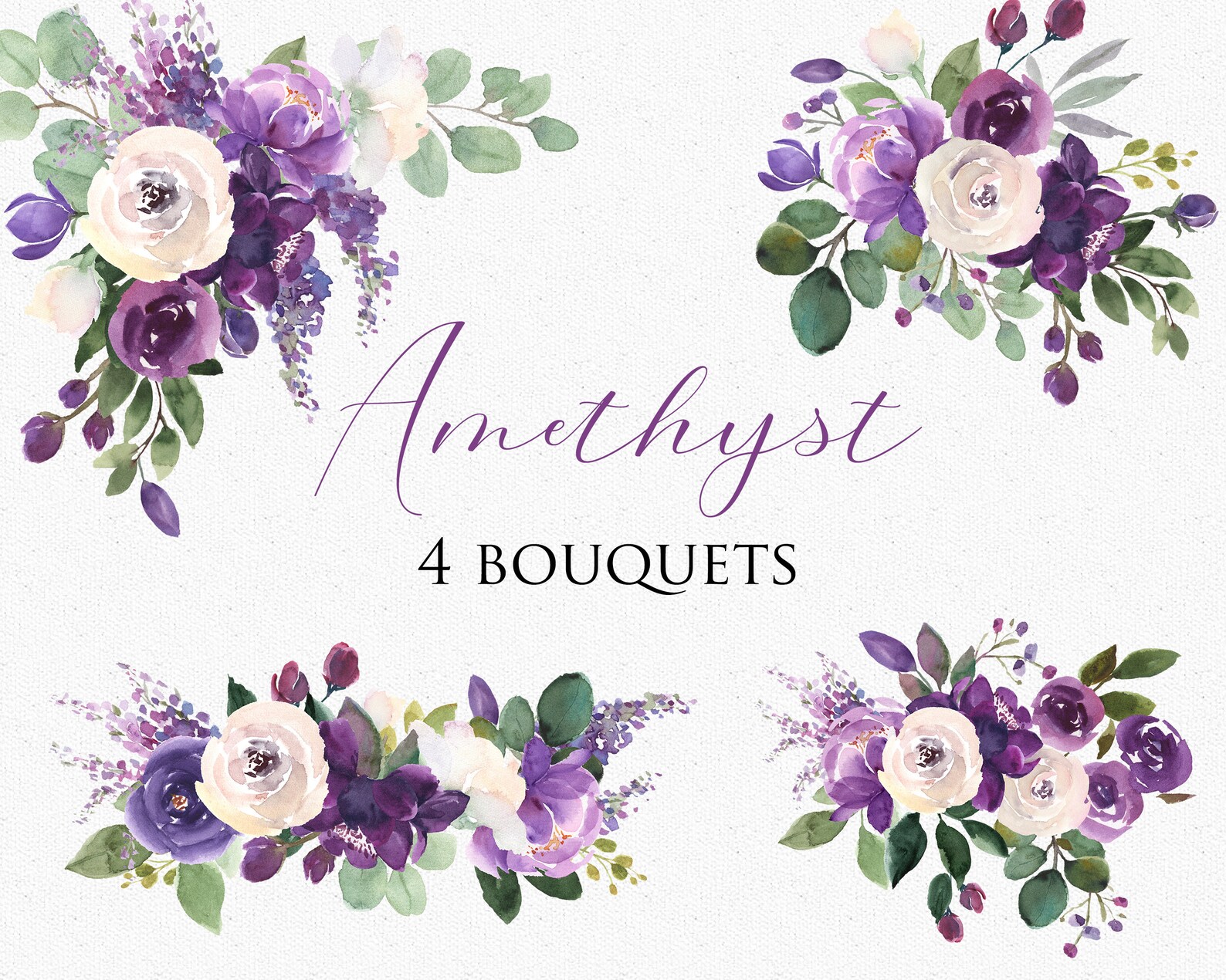 Purple Watercolor Floral Designs | Floral Wreaths in Purple, Plum and ...