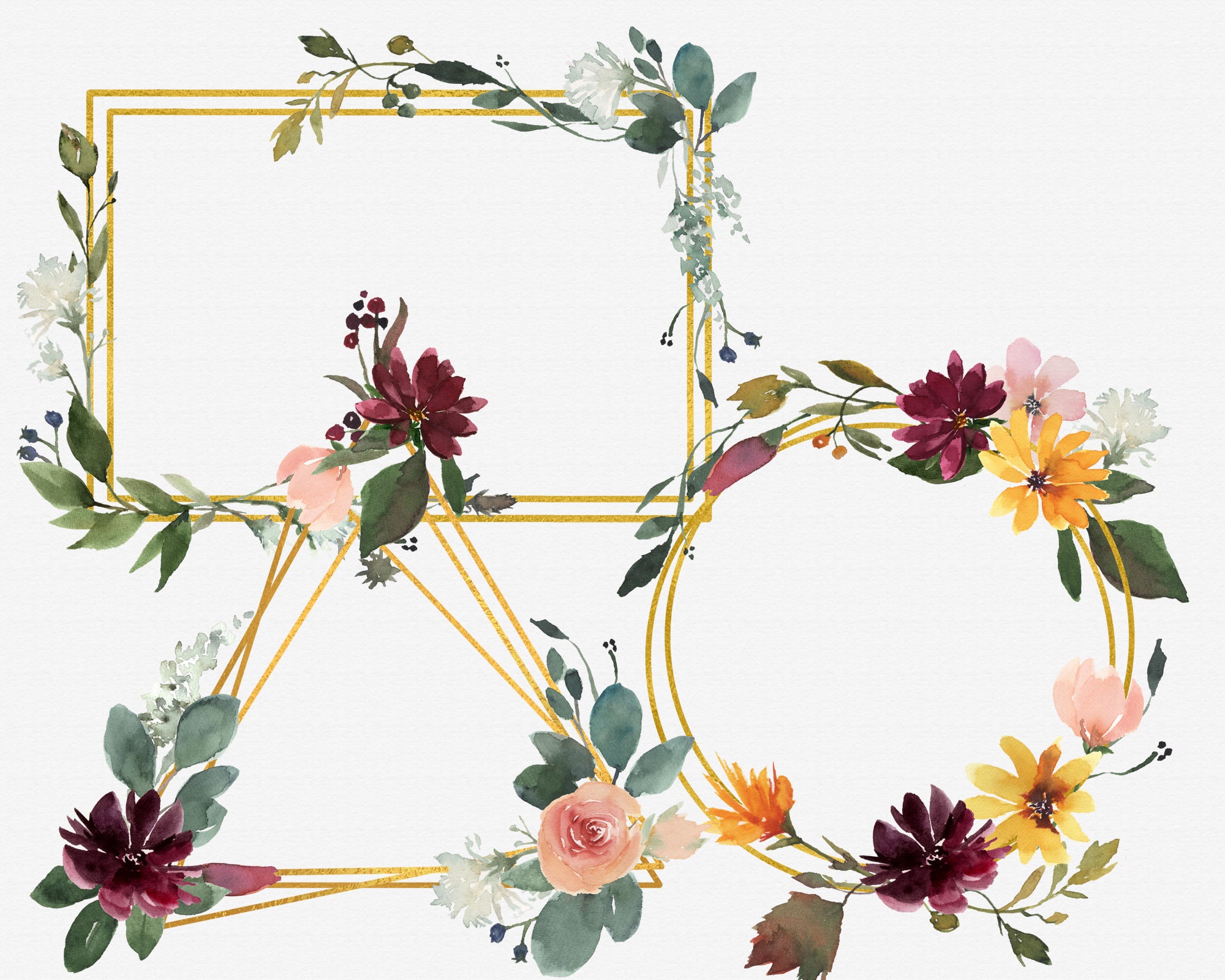 Blooms and Berries Floral Frames Burgundy and Blush Frames | Etsy