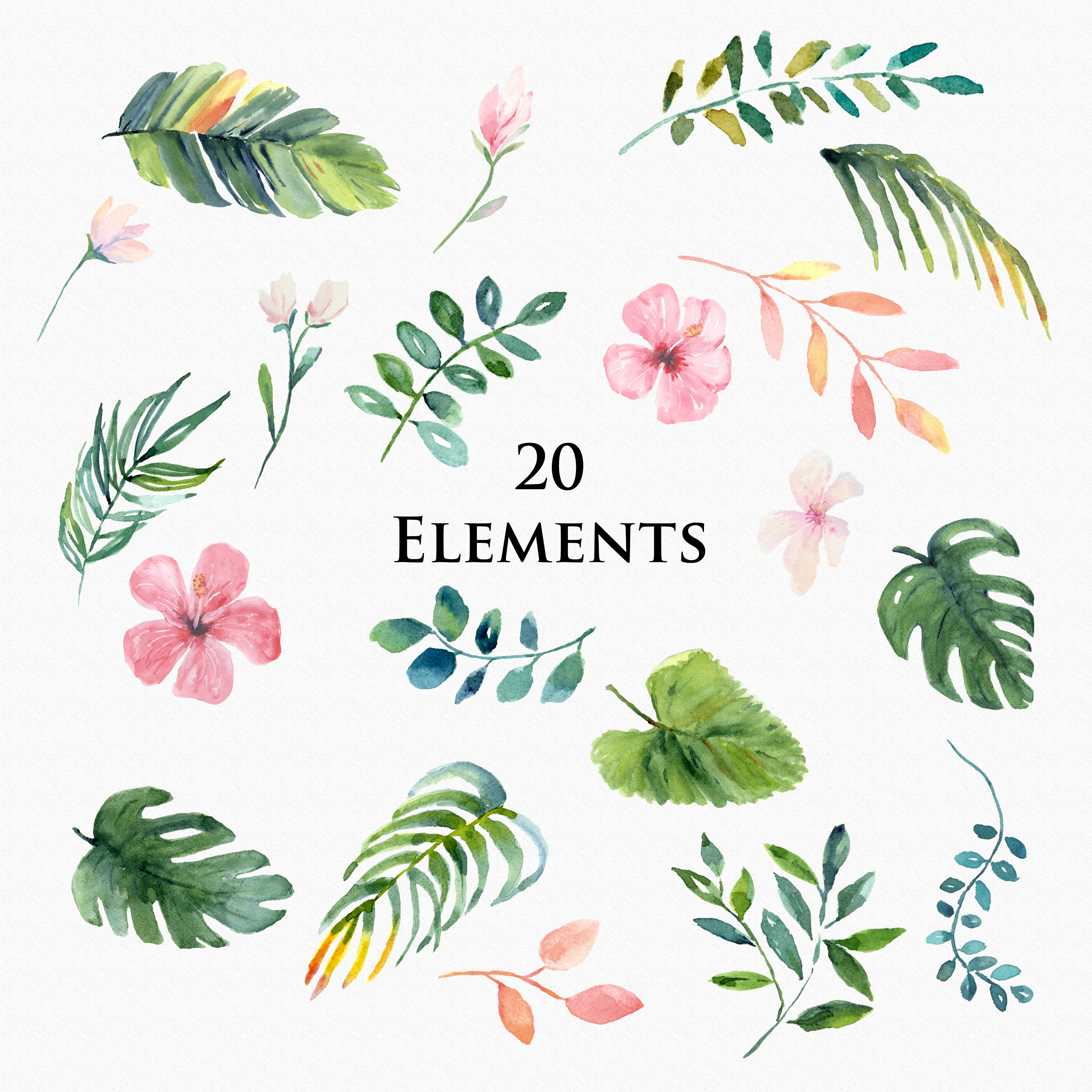 Tropical Watercolor Clip Art Watercolor Tropical Leaves - Etsy