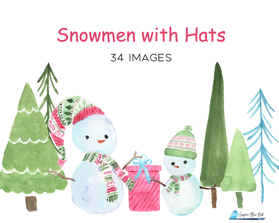 Snowmen Winter Clipart, Watercolor Snowmen, Christmas Cards, Christmas ...