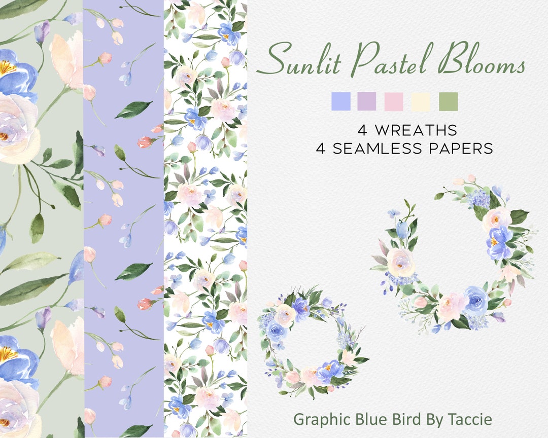 Pastel Spring Wreaths and Digital Papers in Periwinkle, Blue, Purple ...