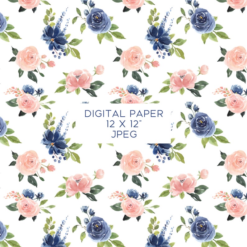 Blush and Blue Watercolor Floral Wreaths Frames Seamless Pattern PNG ...