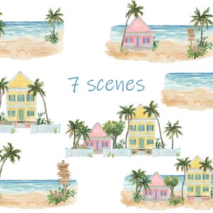 Florida Keys Clipart Kit Includes Palm Trees, Beach Scene, Fish, Houses ...
