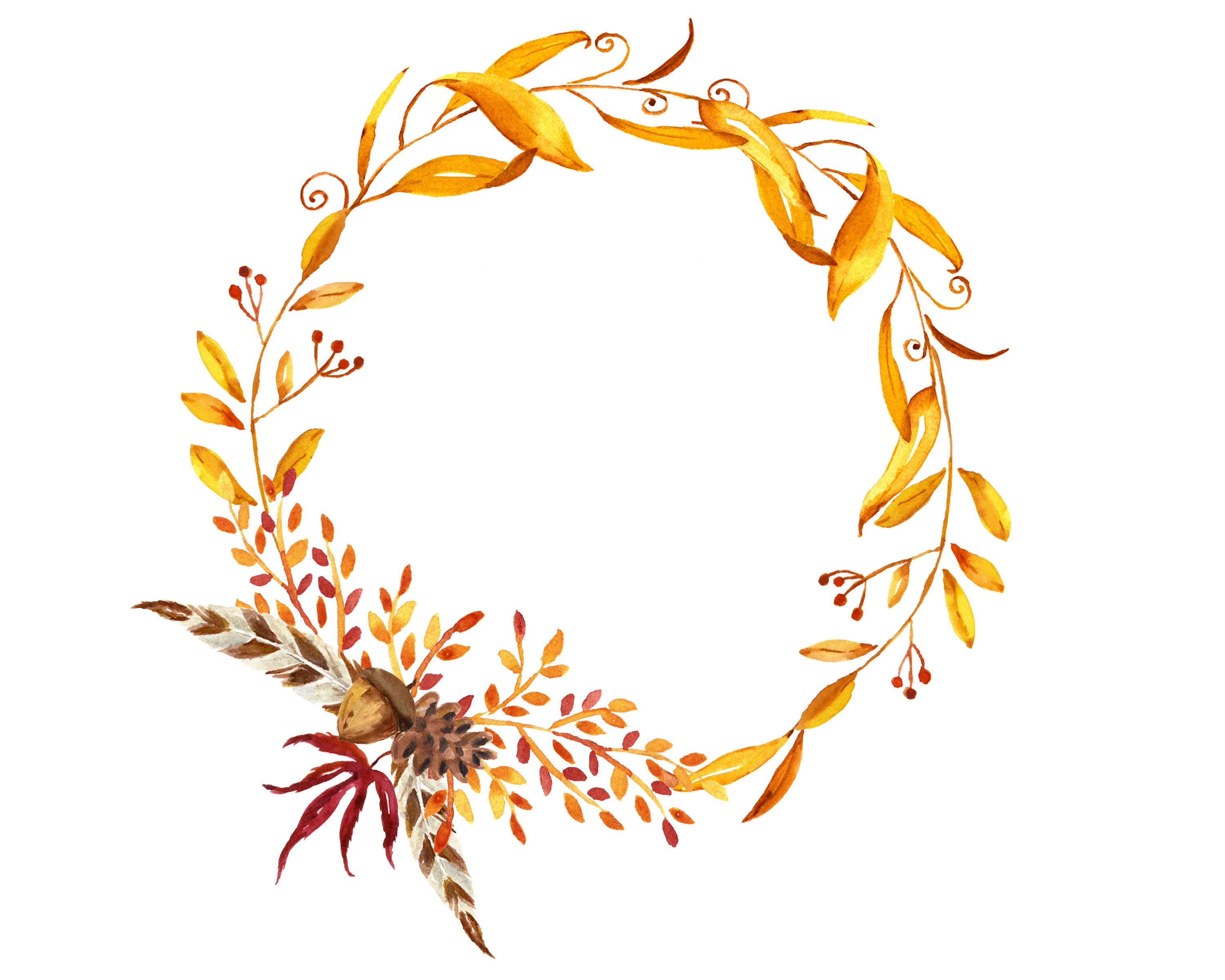 Autumn Wreaths and Frames Watercolor Clip Art Set Includes 10 | Etsy