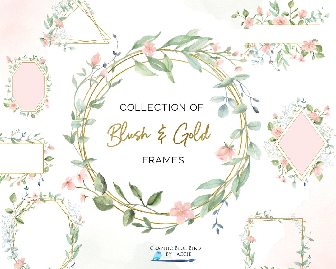 Pink Floral Frames, Gold Geometric Frames With Blush Pink Flowers ...