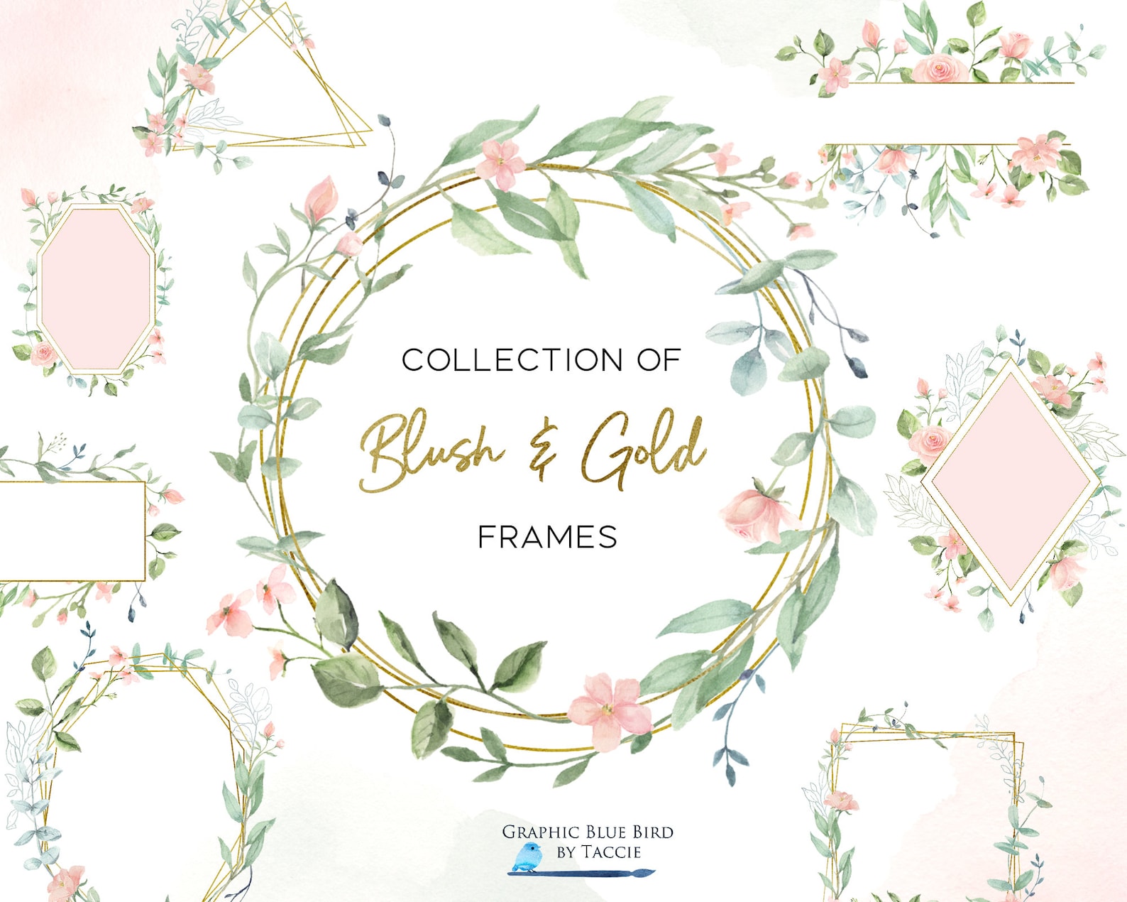 Pink Floral Frames Gold Geometric Frames With Blush Pink - Etsy