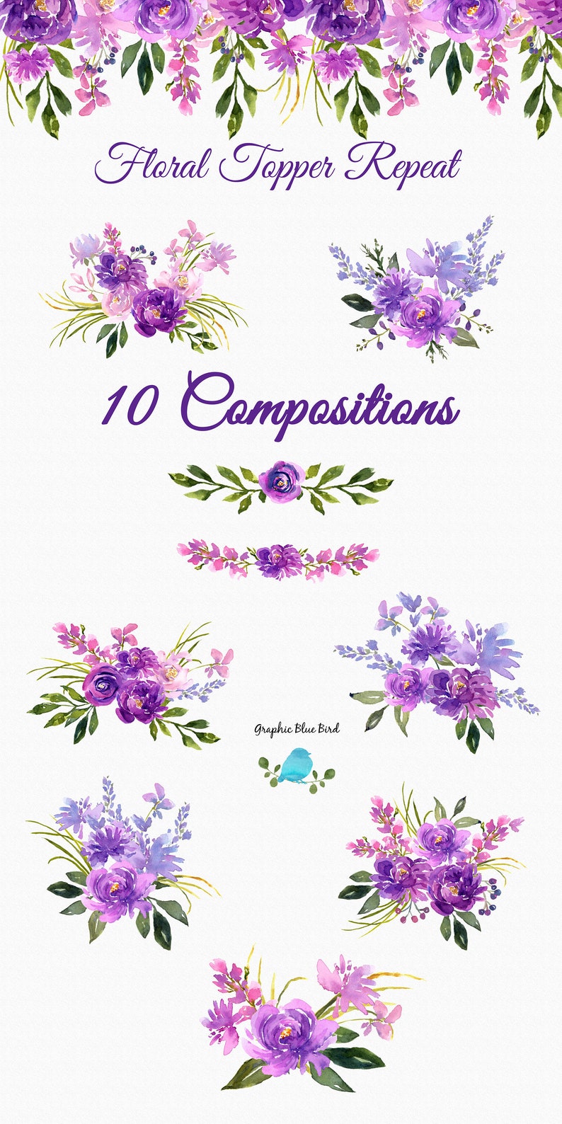 Purple Flower Designs, Watercolor Cip Art, Lavender Watercolor Flowers ...