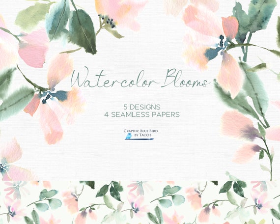 Soft Pastel Watercolor Flowers in Blush Pink and Greens PNG - Etsy