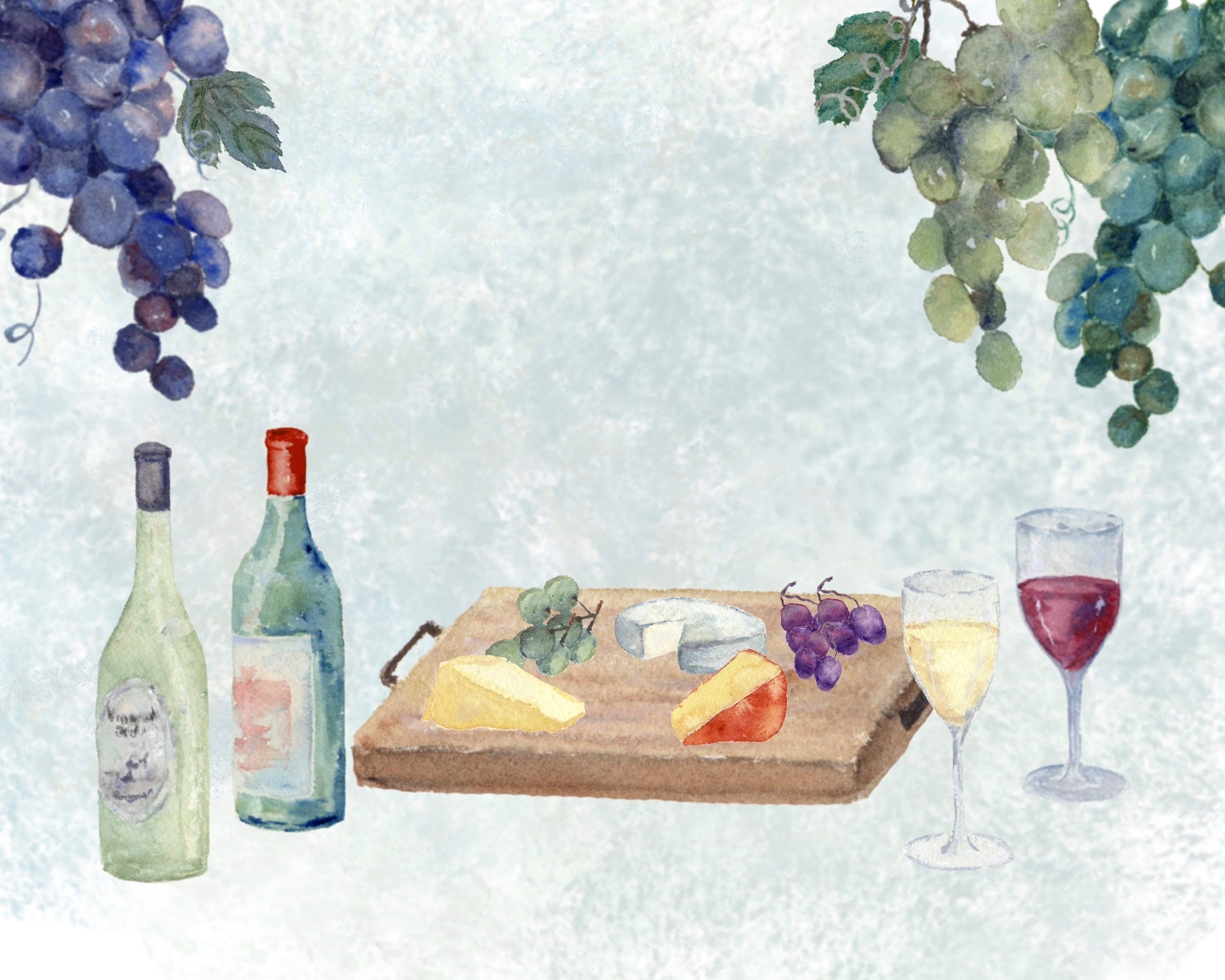 Vineyards Wine and Cheese Clipart Hand painted watercolor: | Etsy