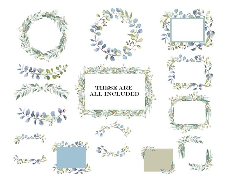 Eucalyptus Frames and Wreaths Greenery Wreath Clipart - Etsy