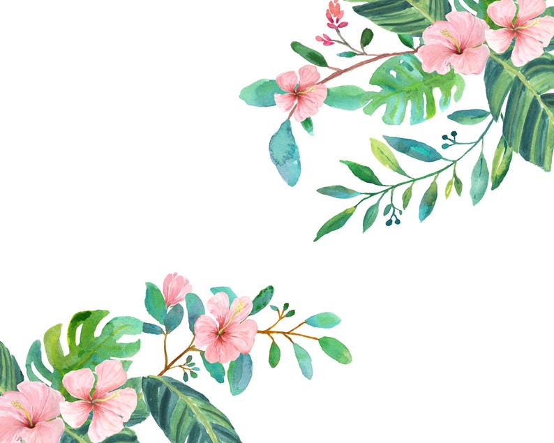 Tropical Island Flowers and Greenery, 8 Composed Designs for Tropical ...