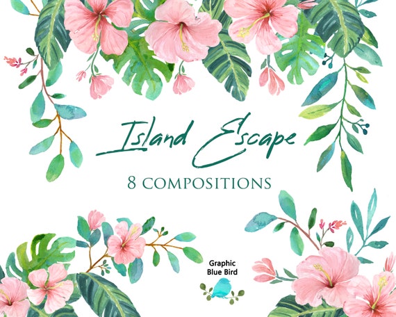 Tropical Island Flowers and Greenery 8 Composed Designs for | Etsy