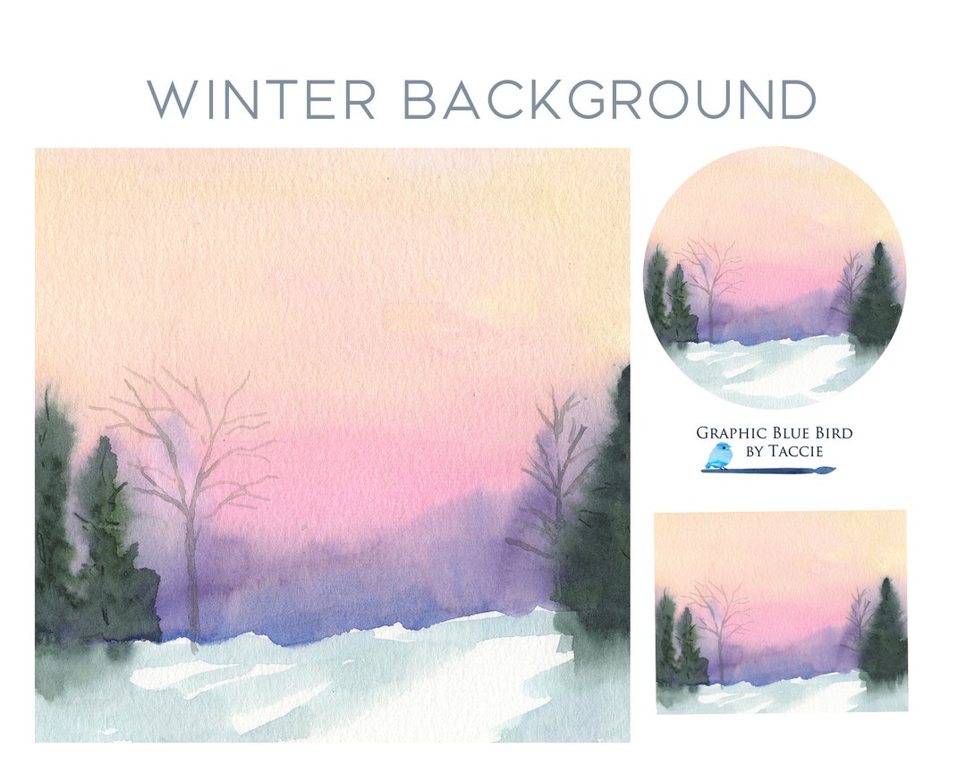 Winter Background, Winter Landscape, Watercolor Snow Scene, Social ...