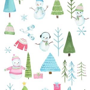 Snowmen Winter Clipart, Watercolor Snowmen, Christmas Cards, Christmas ...