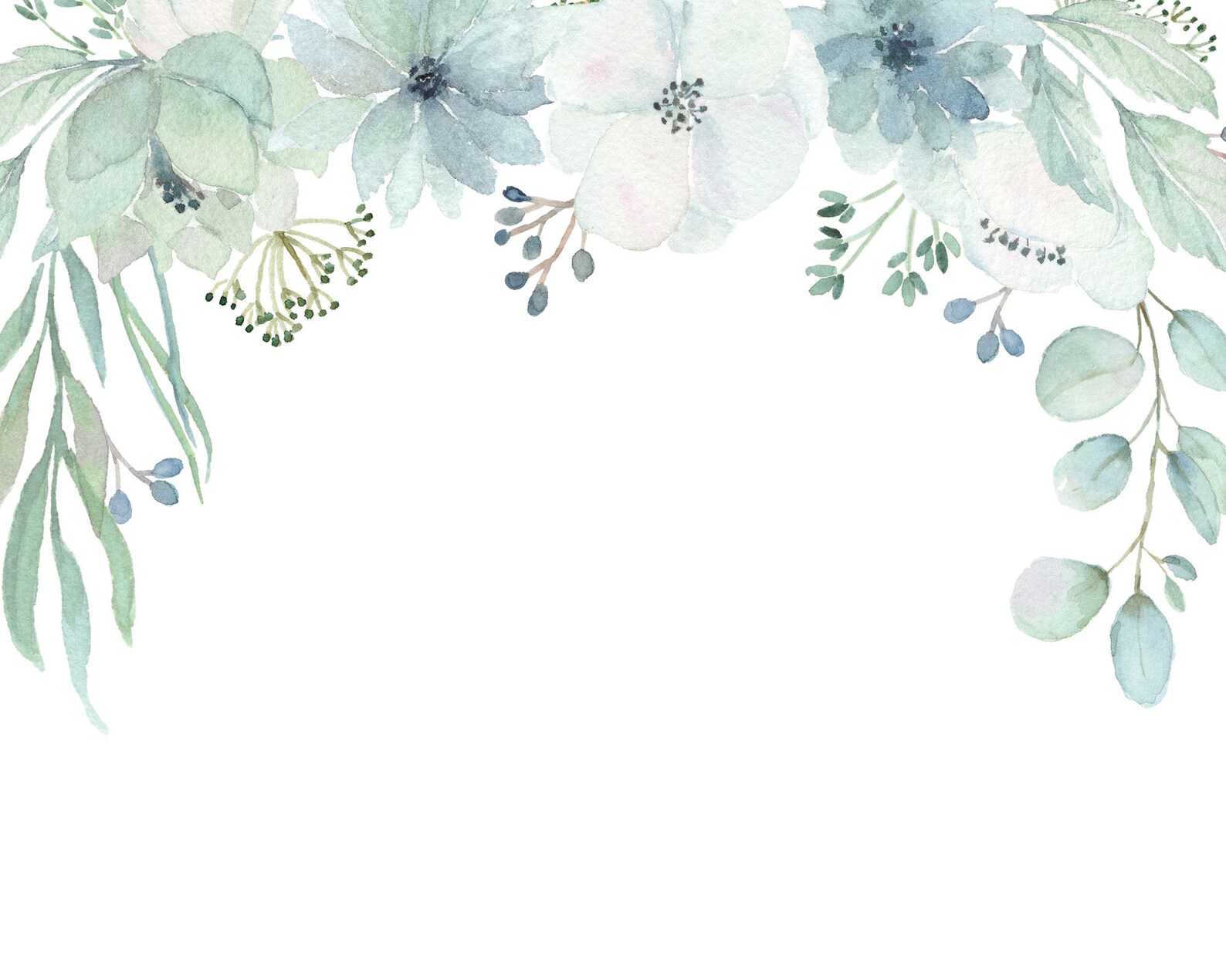 Greenery Watercolor Clip Art White Flowers Eucalyptus - Etsy