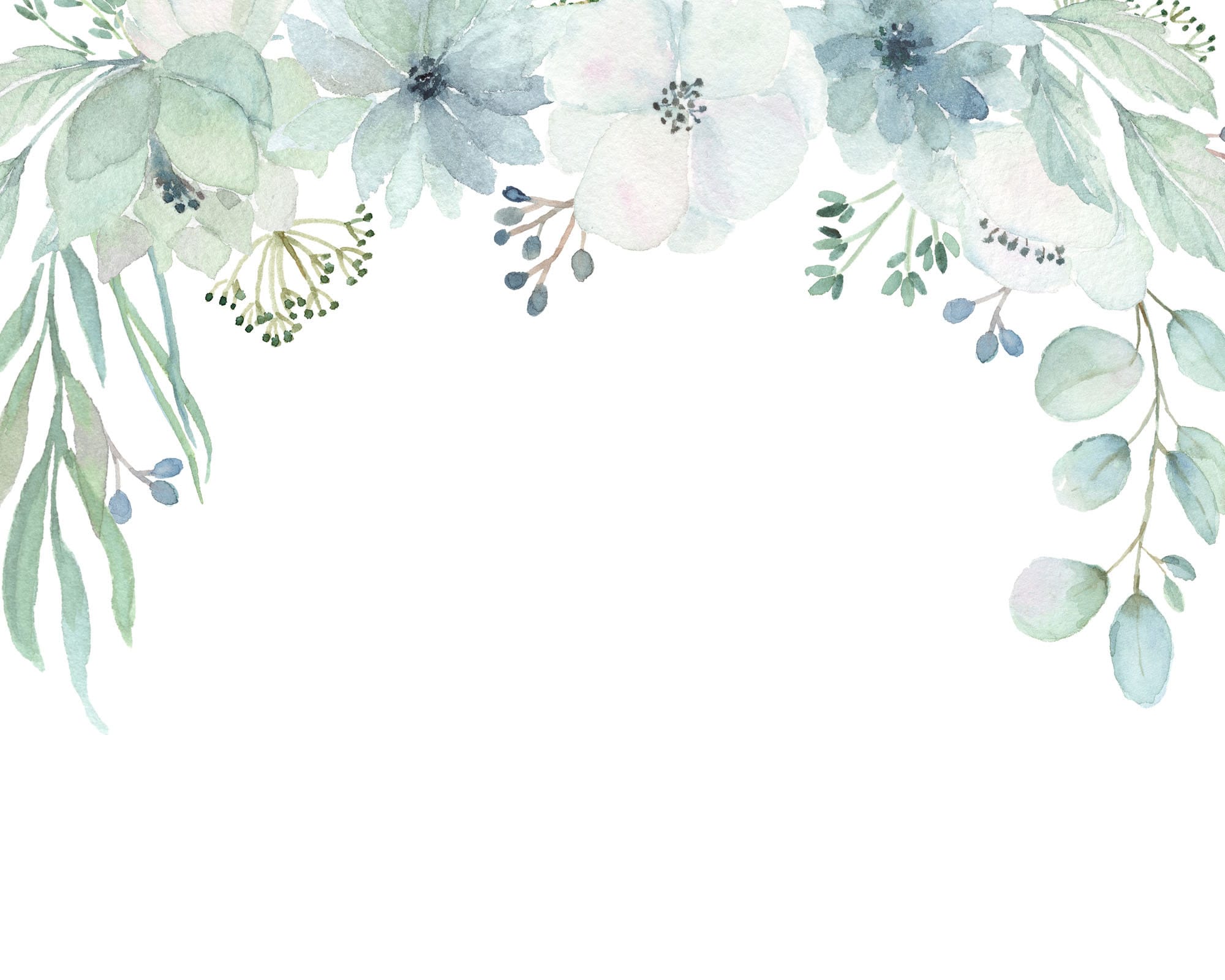 Greenery Watercolor Clip Art White Flowers Eucalyptus - Etsy